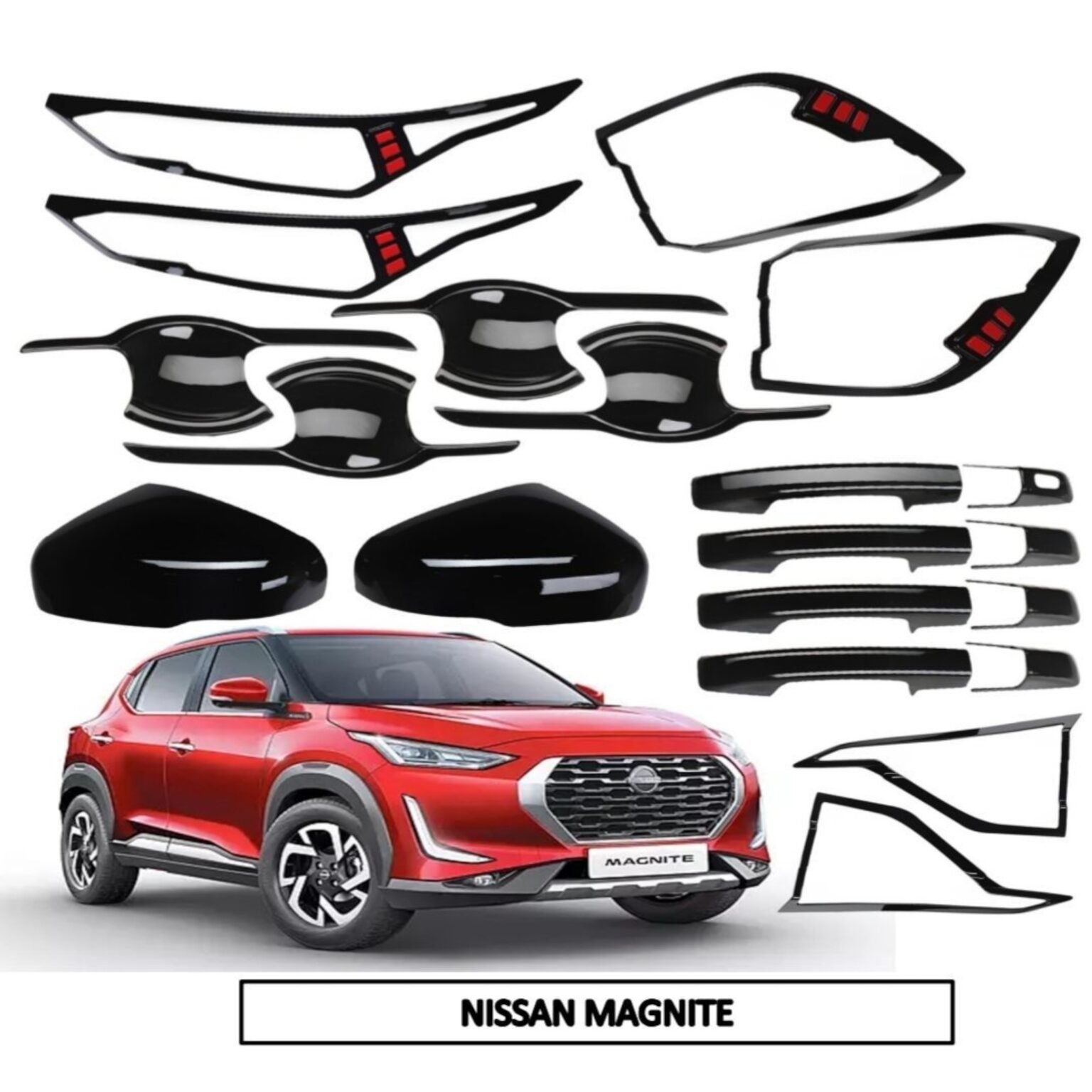 Nissan Magnite Super Black Glossy Finish Combo Kit (18 Pcs) Premium ...