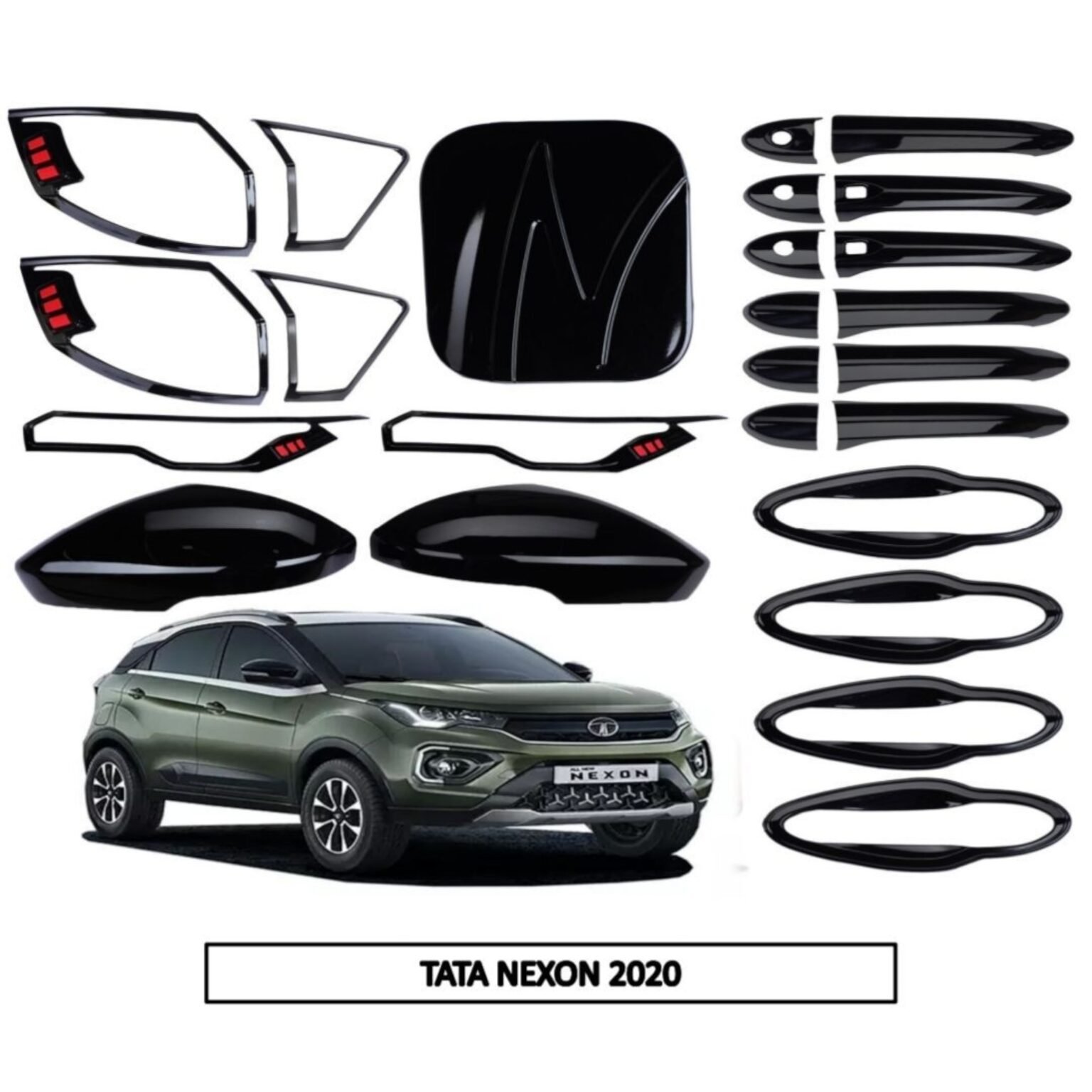 Super Black Glossy Finish Combo Kit For Tata Nexon 2020+ (6-in-1 ...
